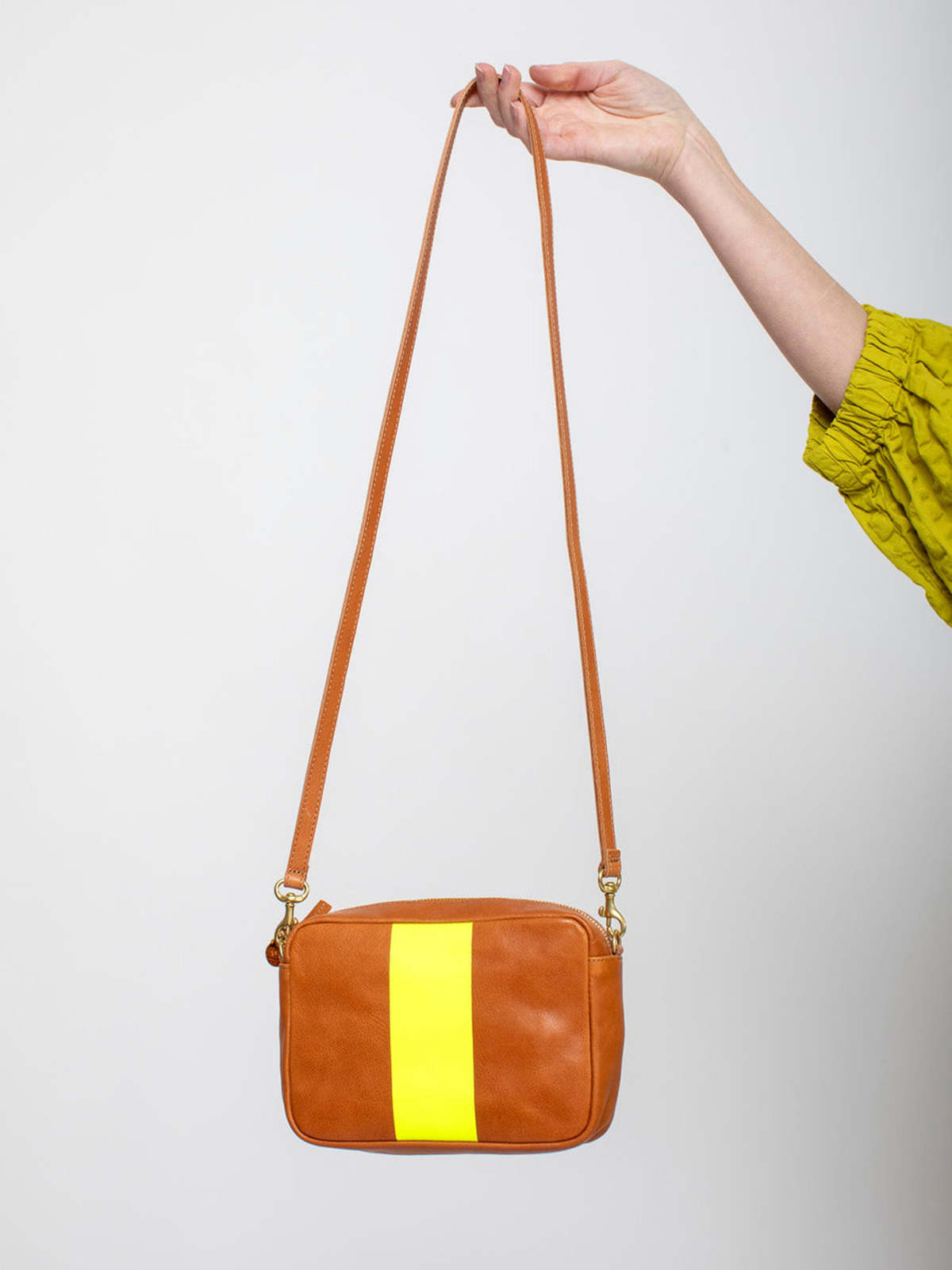 Clare V. Midi Sac - Tan/Neon Yellow Stripe | Garmentory