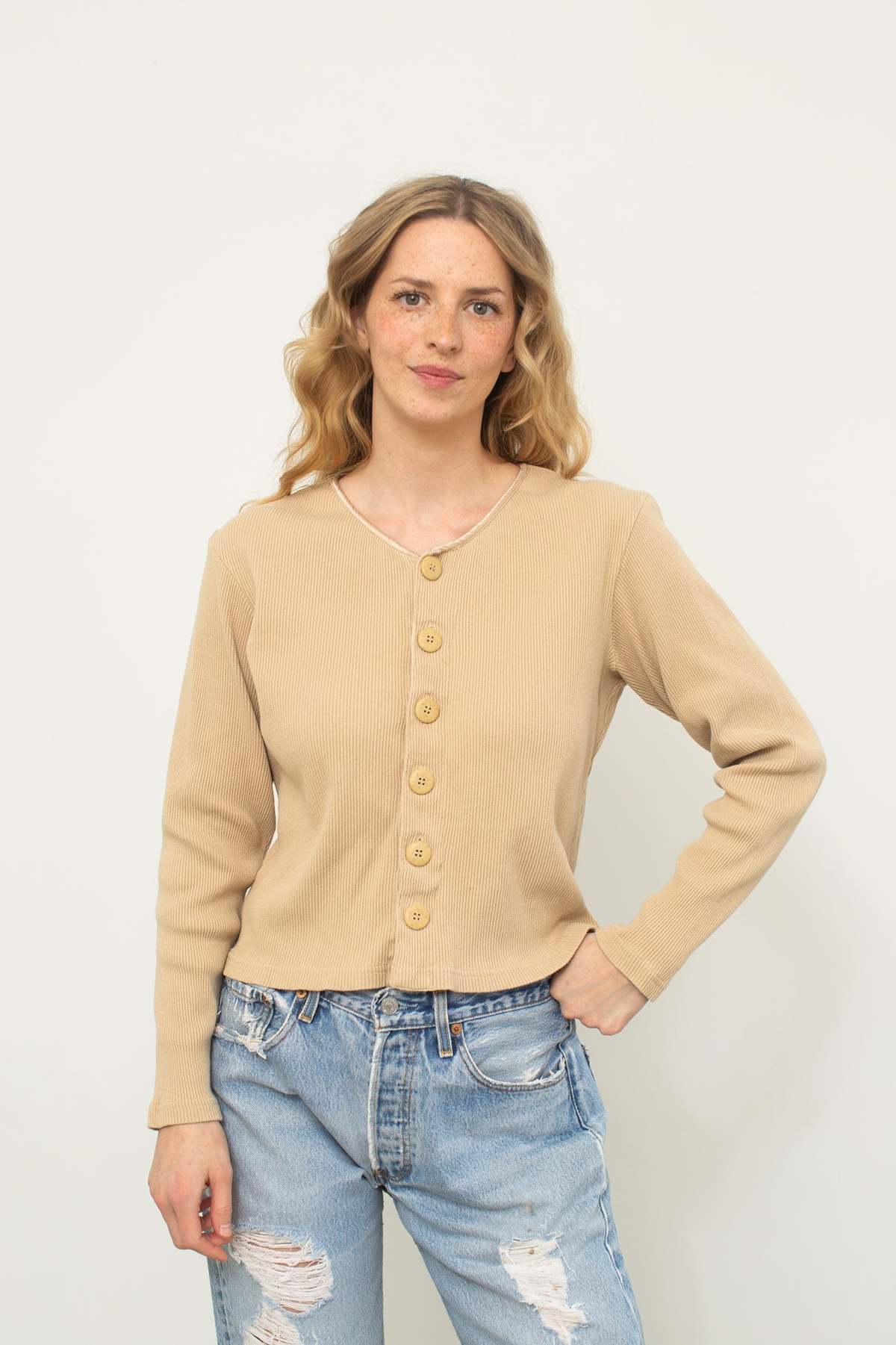Vintage Tan Long Sleeved Button Up - Tan | Garmentory