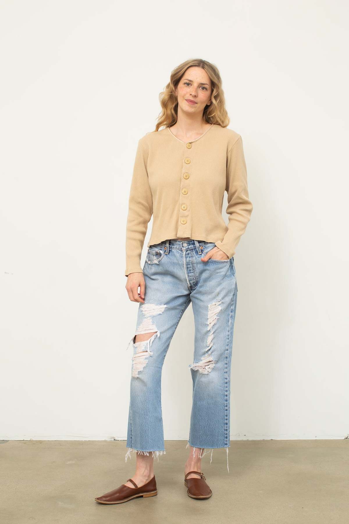 Vintage Tan Long Sleeved Button Up - Tan | Garmentory