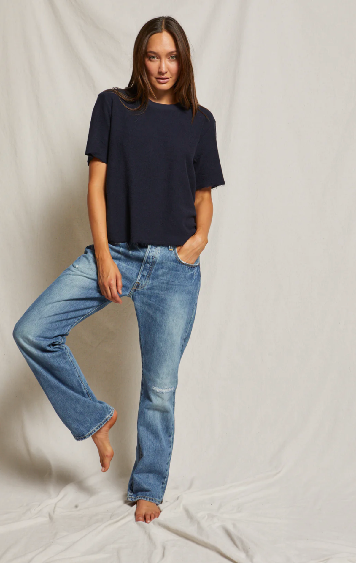 Perfect White Tee Demi Terry Tee - Navy | Garmentory