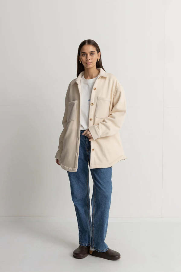Rhythm Reverse Fleece Shacket - Natural | Garmentory
