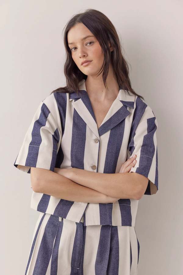Amente Striped Half Sleeve Cotton Shirt - multi | Garmentory