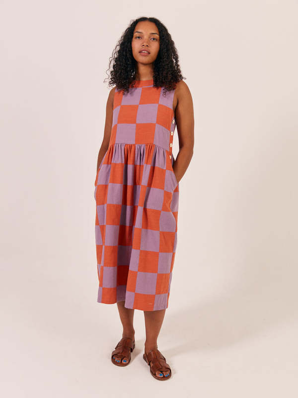 Sideline Tally Patchwork Dress in Lilac Tomato | Garmentory