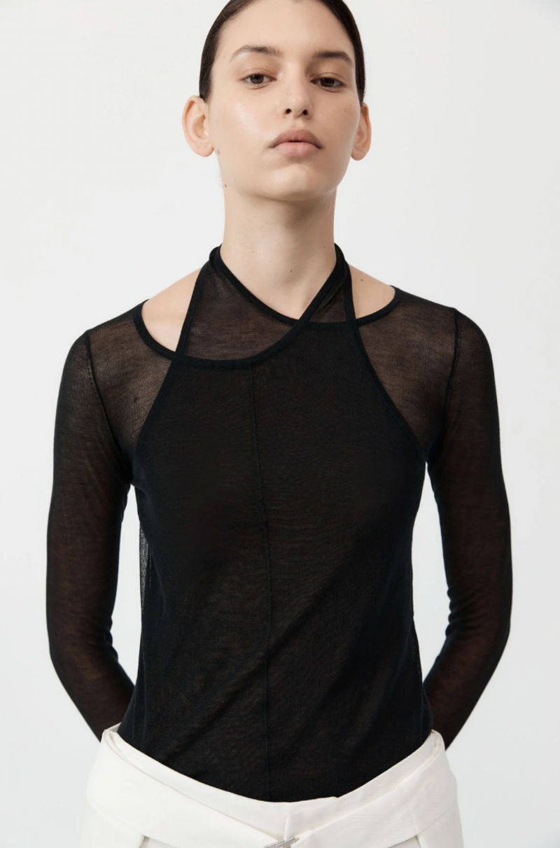 St. Agni Semi Sheer Loop Top - Black | Garmentory