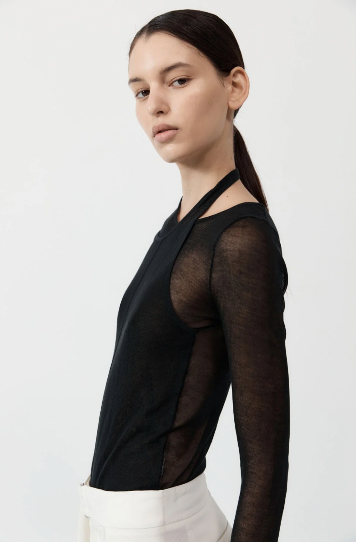 St. Agni Semi Sheer Loop Top - Black | Garmentory