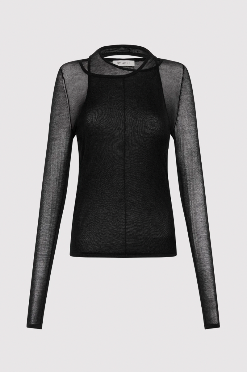St. Agni Semi Sheer Loop Top - Black | Garmentory