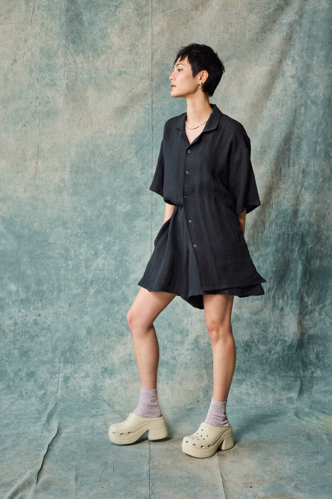 Devlyn Van Loon Linen Culotte Short - Black | Garmentory