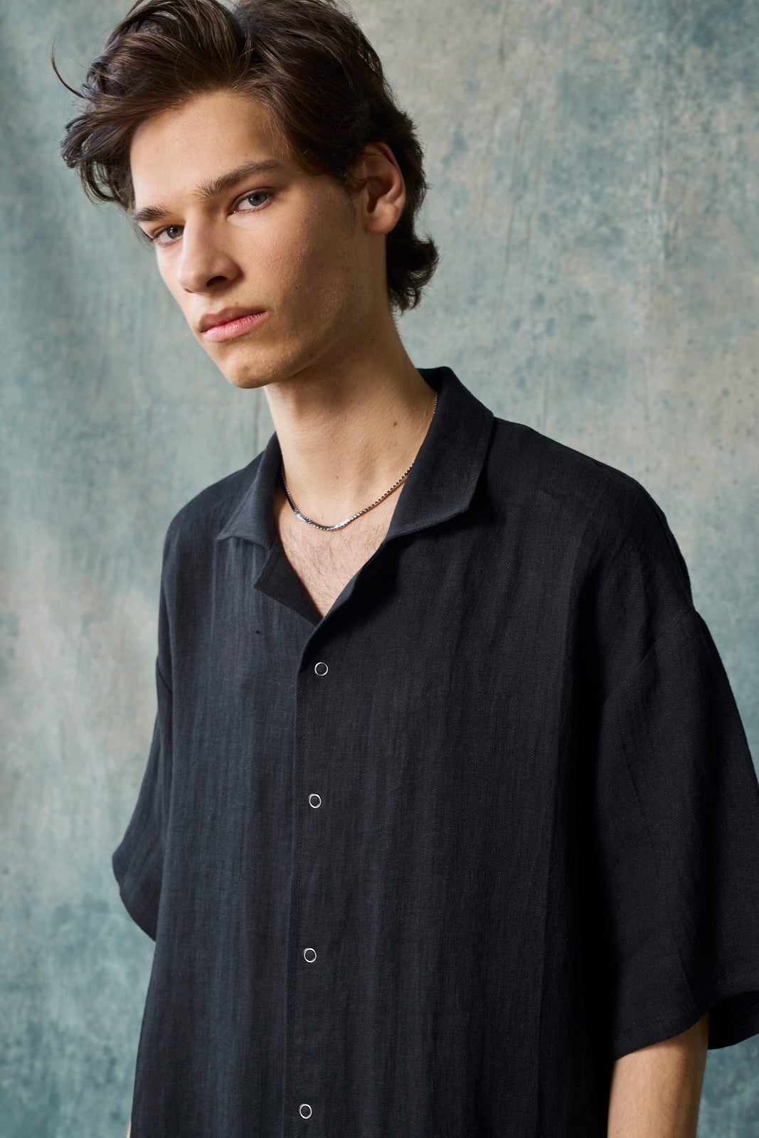 Devlyn Van Loon Slim Linen Camp Collar Shirt - Black | Garmentory