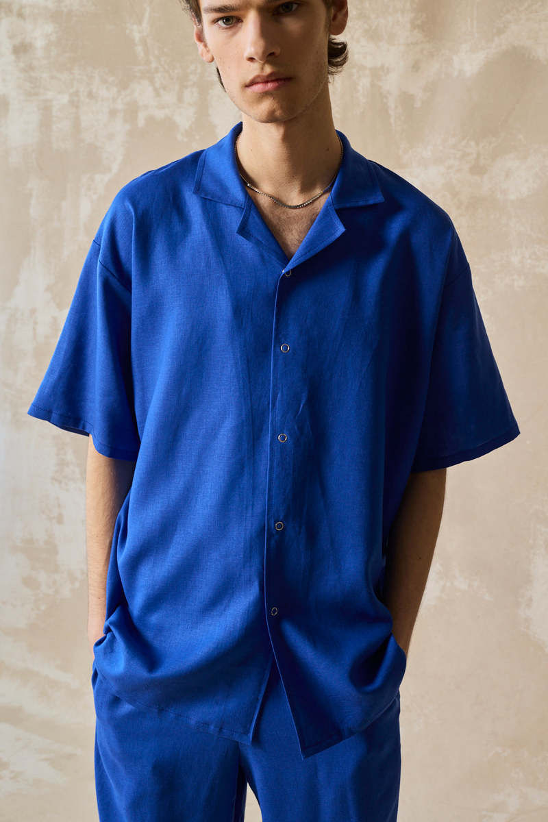 Devlyn Van Loon Slim Camp Collar Shirt - Lapis | Garmentory