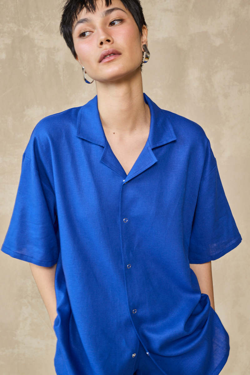 Devlyn Van Loon Slim Camp Collar Shirt - Lapis | Garmentory