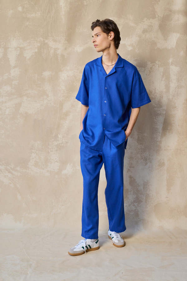 Devlyn Van Loon Slim Camp Collar Shirt - Lapis | Garmentory