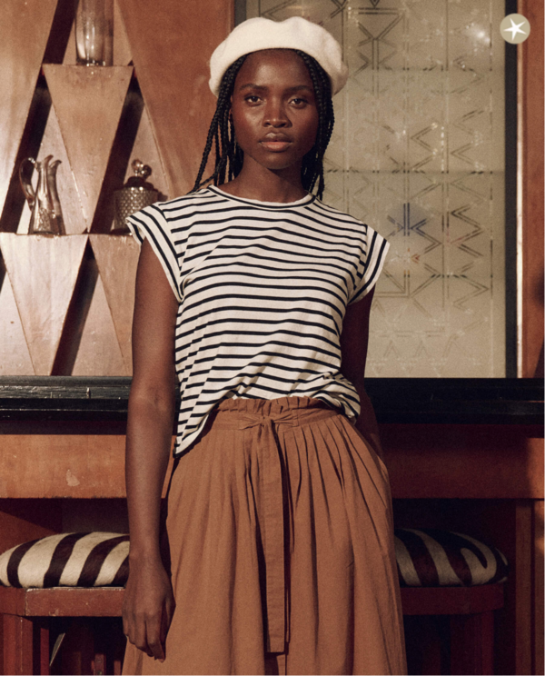 The Peak Shoulder Tee - Black/Cream Gondola Stripe | Garmentory