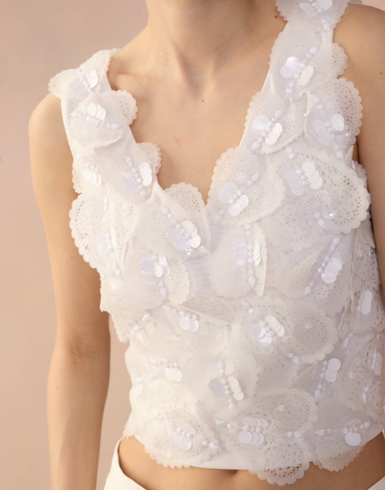 Cynthia Rowley Elle Embellished Hearts Top - White | Garmentory