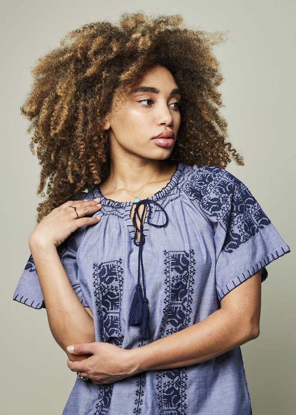 Rose and Rose Amos Embroidered Top - Chambray/Navy | Garmentory