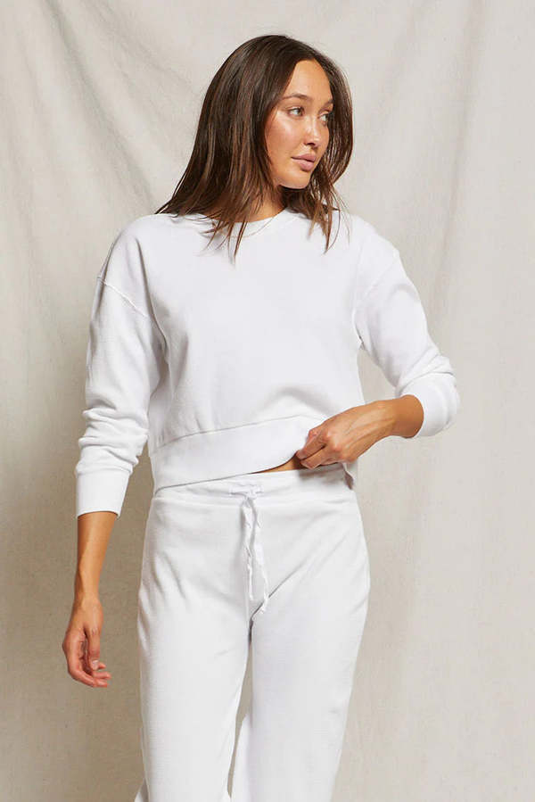Perfect White Tee Kendall Waffle Sweatshirt - White | Garmentory