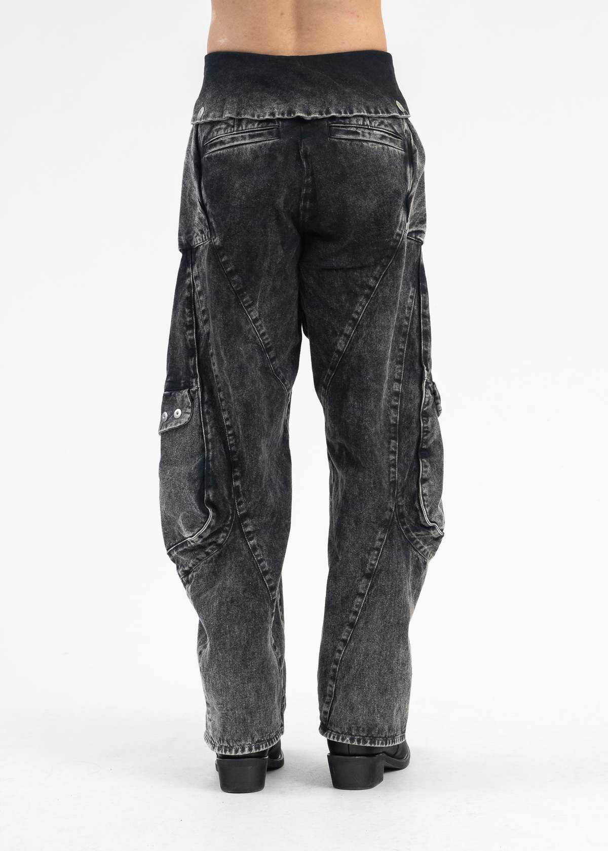 Omar Afridi DISCHARGE DENIM TOTEM CARGO TROUSERS - POWDER GREY | Garmentory