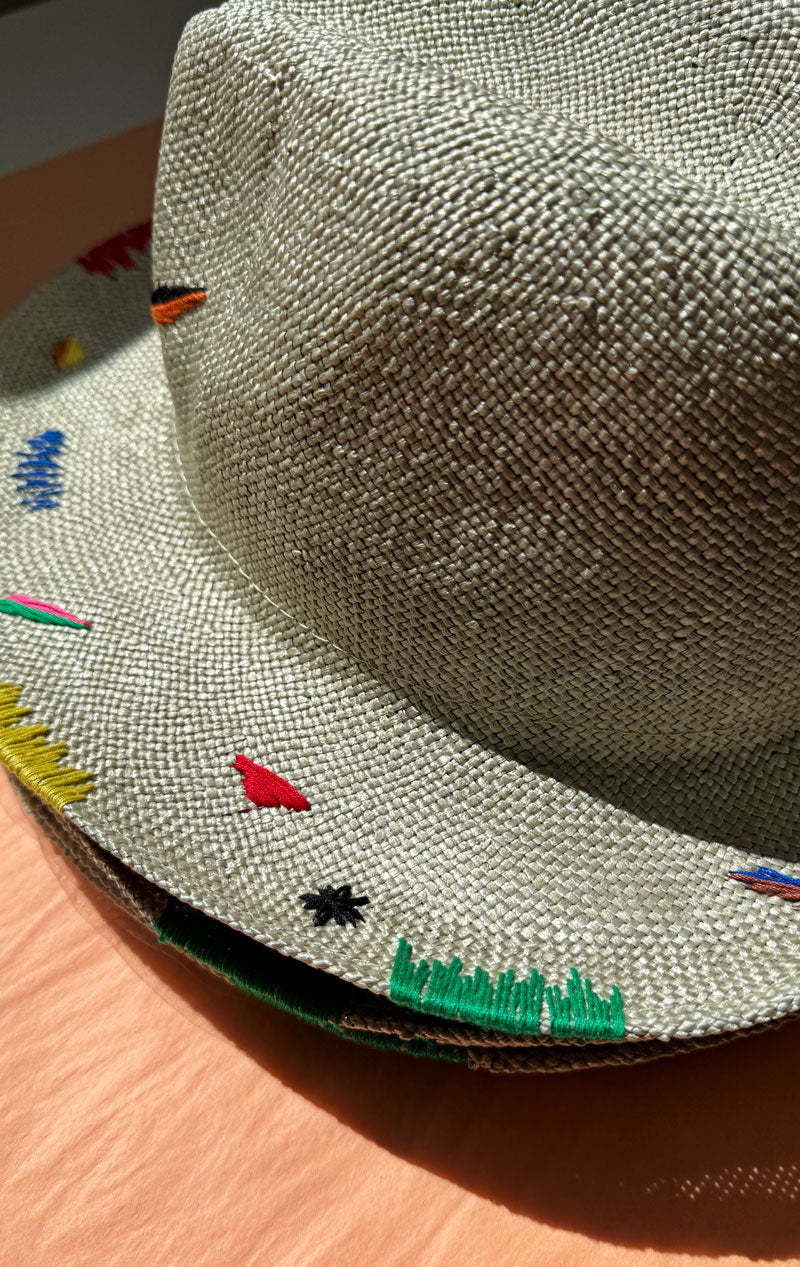 Exquisite J hand embroidery Straw Hat - Pale grey | Garmentory