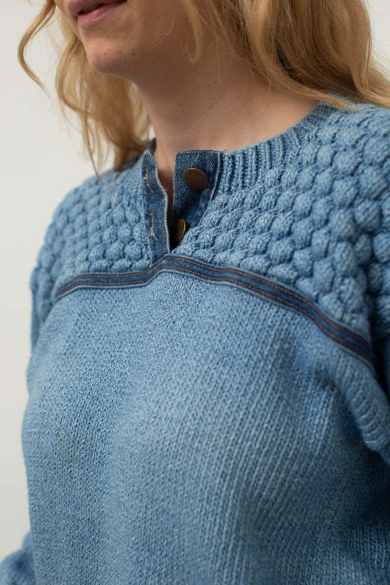 Blue Knit with Denim Detailing | Garmentory