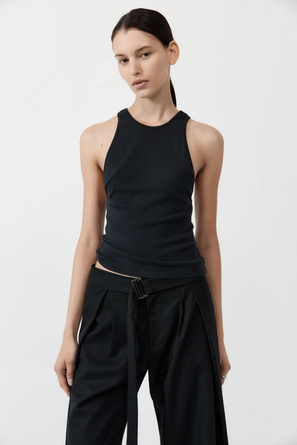 St. Agni Organic Cotton V Back Tank - Black | Garmentory