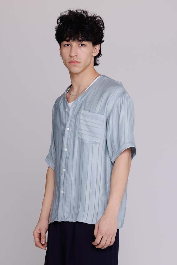 Graphia New York Valenzuela Baseball Collar Shirt - Blue Satin Stripe ...