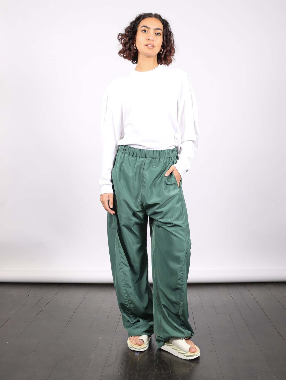 Tibi Petite Italian Sporty Nylon Winslow Pant - Dark Hunter Green ...