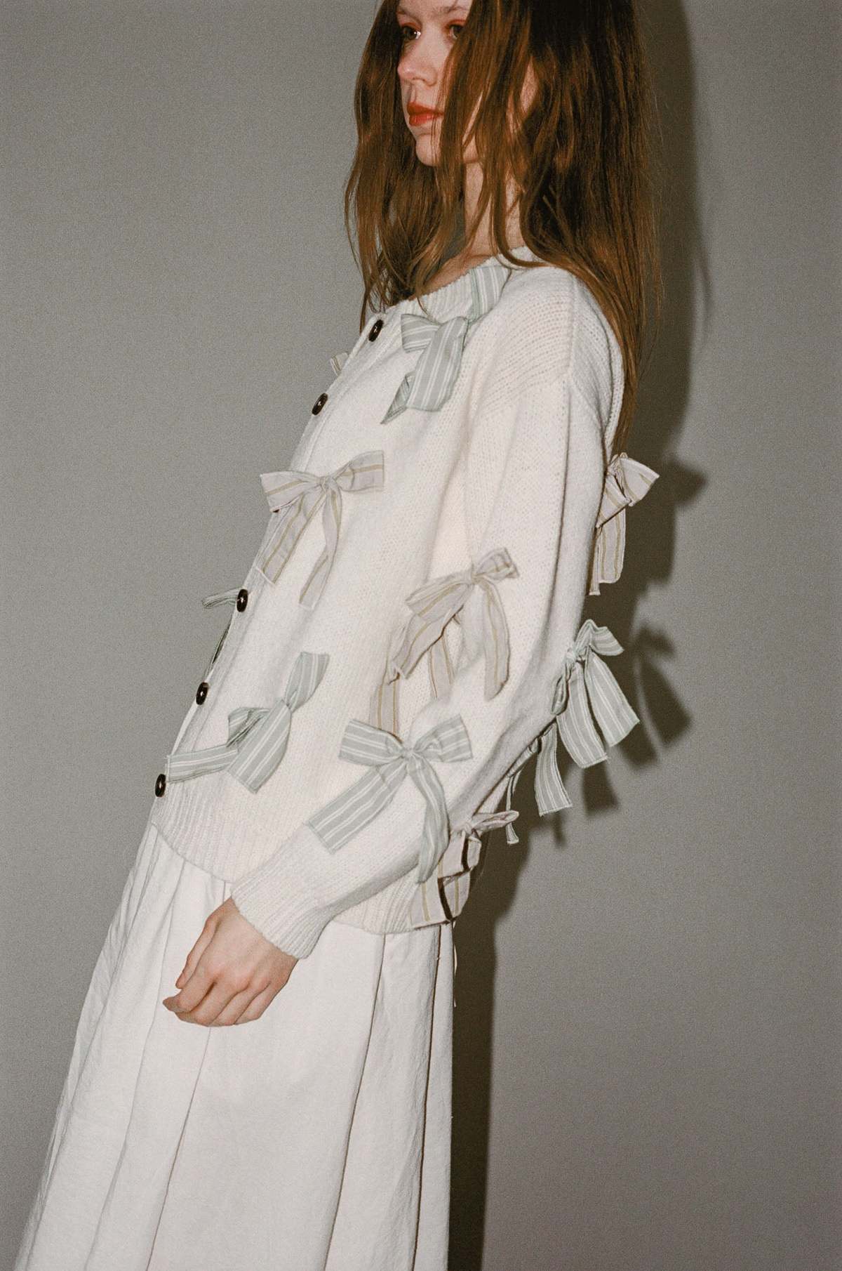 CAWLEY STUDIO Rosa Cardigan with Bows - Ecru | Garmentory