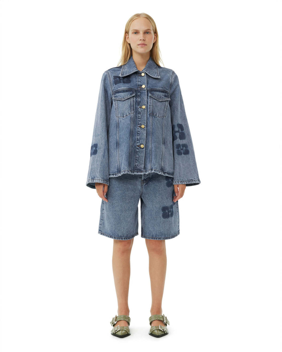 Ganni Patch Denim Jacket - Medium Wash Denim | Garmentory