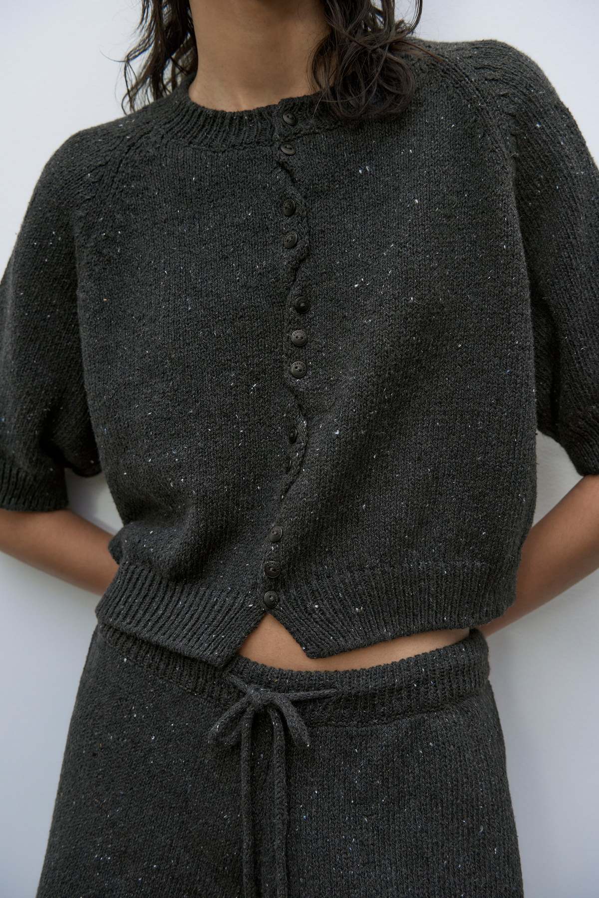 Cordera Heather Cotton Top - Charcoal | Garmentory