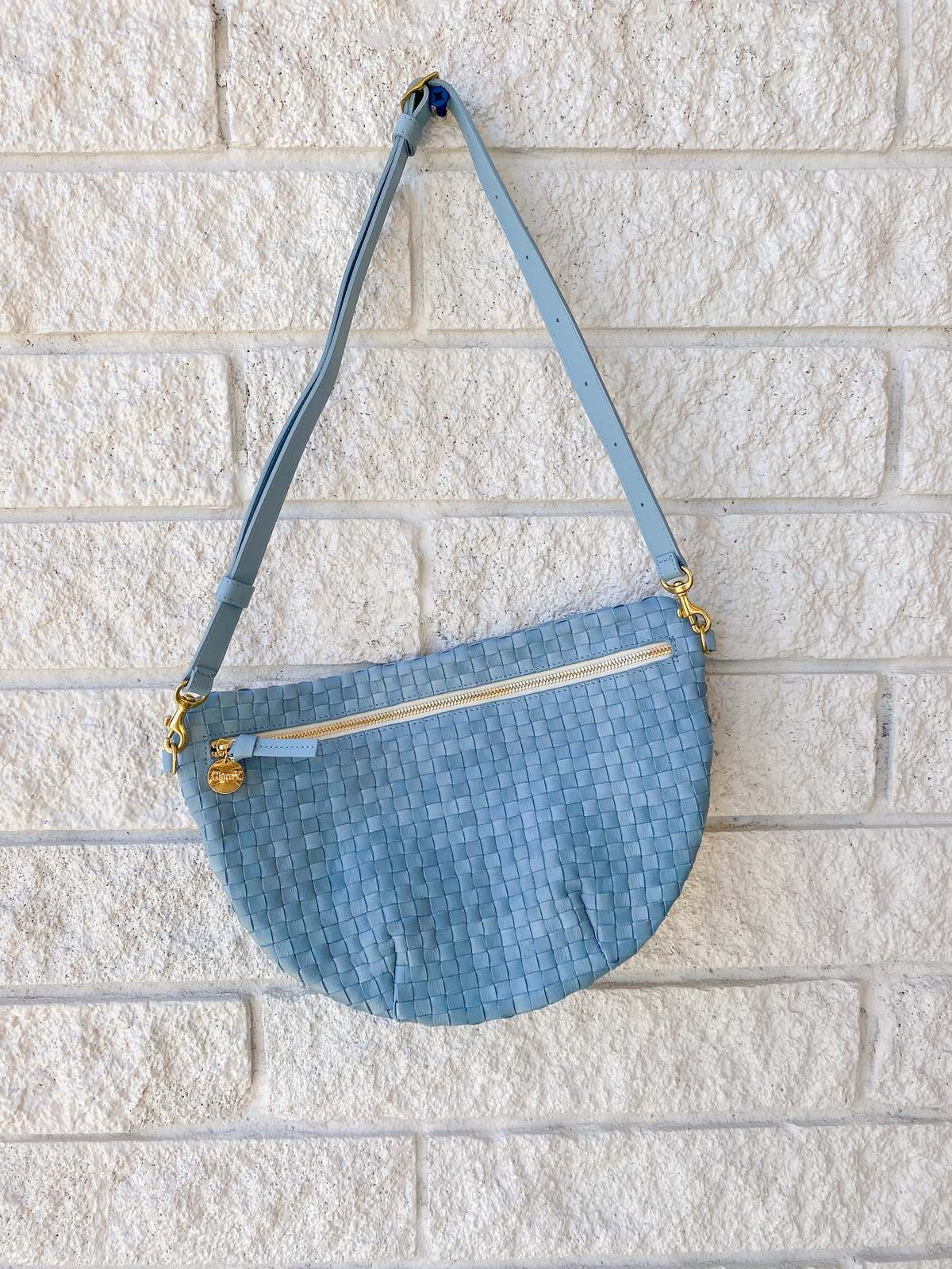 Clare V. Grande Fanny crossbody bag - Sunbleached Sky Blue Woven ...