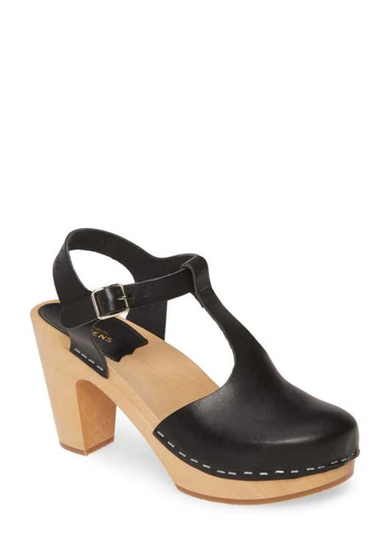Swedish Hasbeens T-Strap Sky High Clog - Black/Nature | Garmentory