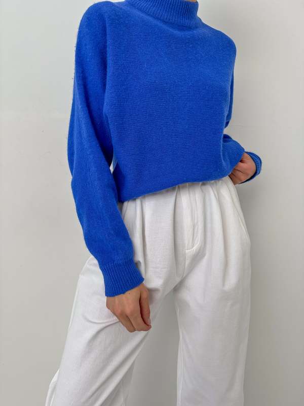 Vintage Angora and Lambswool Mock Neck Sweater - Cobalt | Garmentory