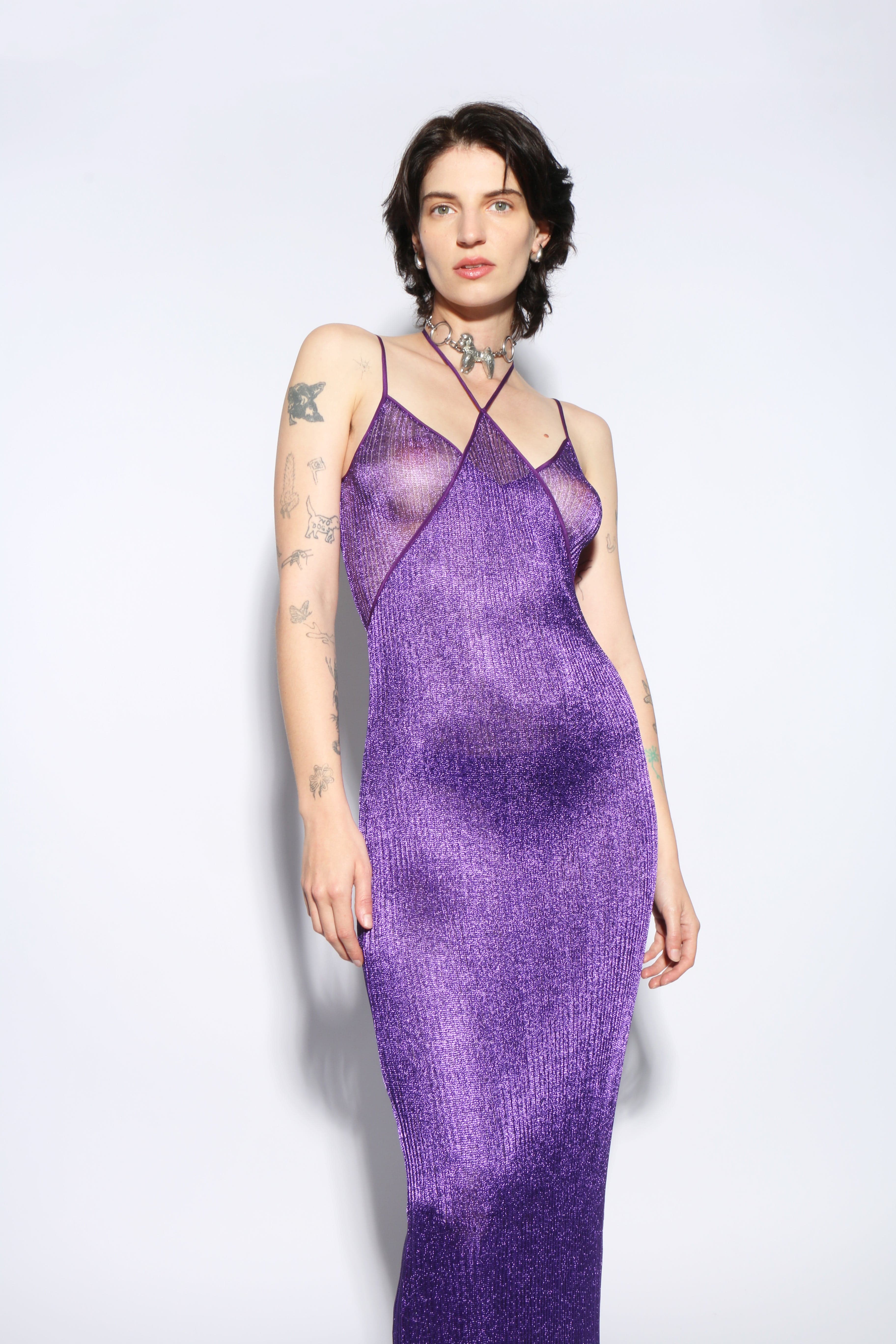 Priscavera Amethyst Metallic Layer Dress - Purple | Garmentory