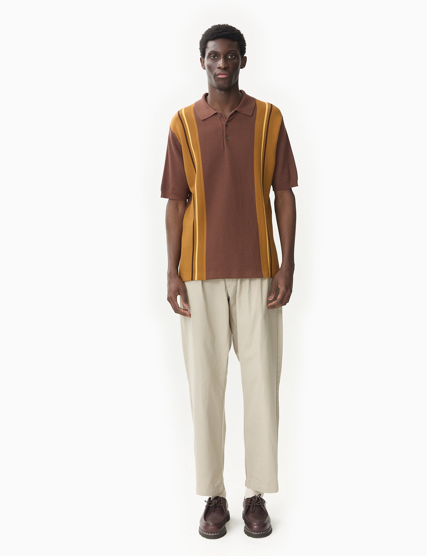 Beams Plus Knit Polo Shirt - Brown | Garmentory