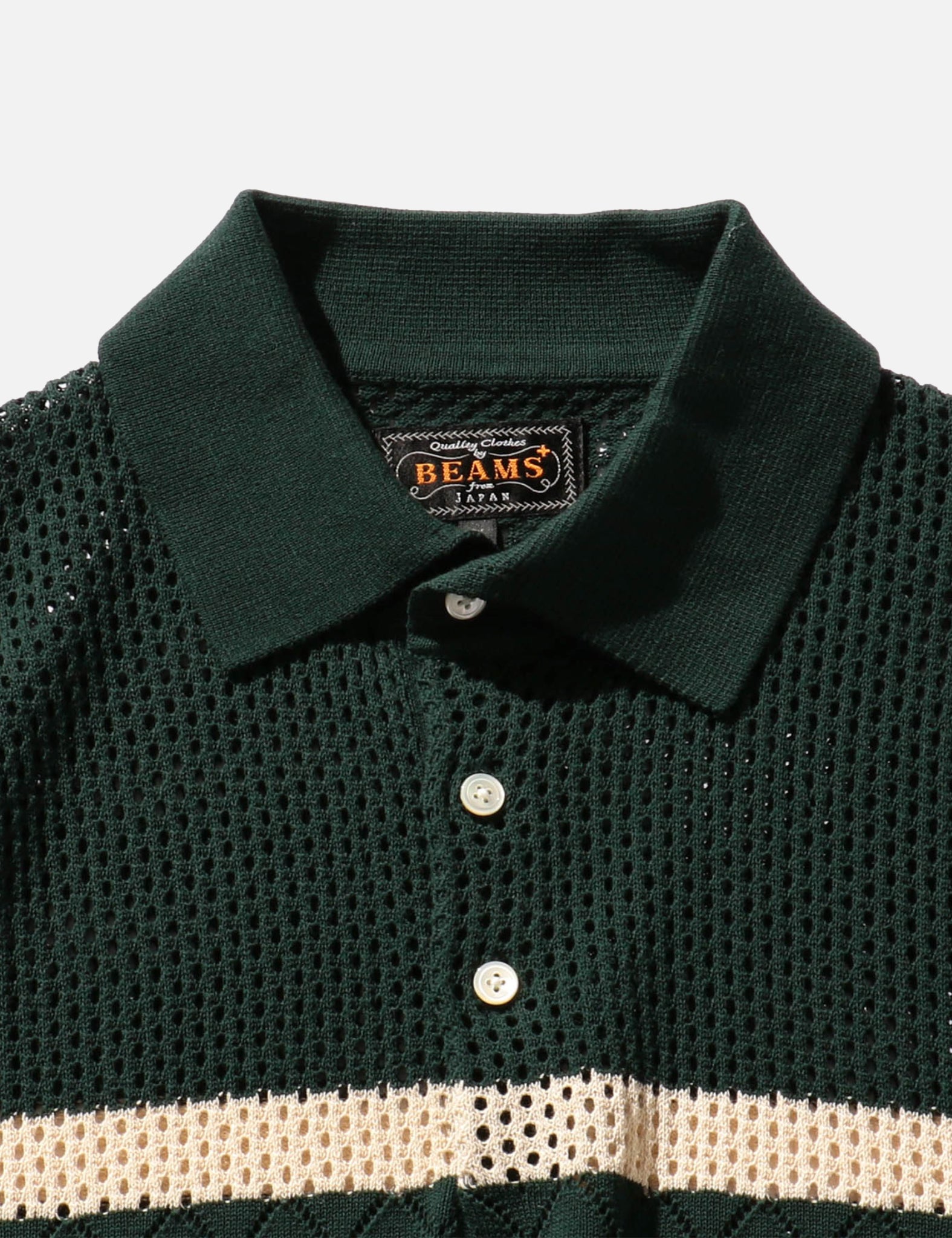 Beams Plus Stripe Mesh Knit Polo Shirt - Green | Garmentory