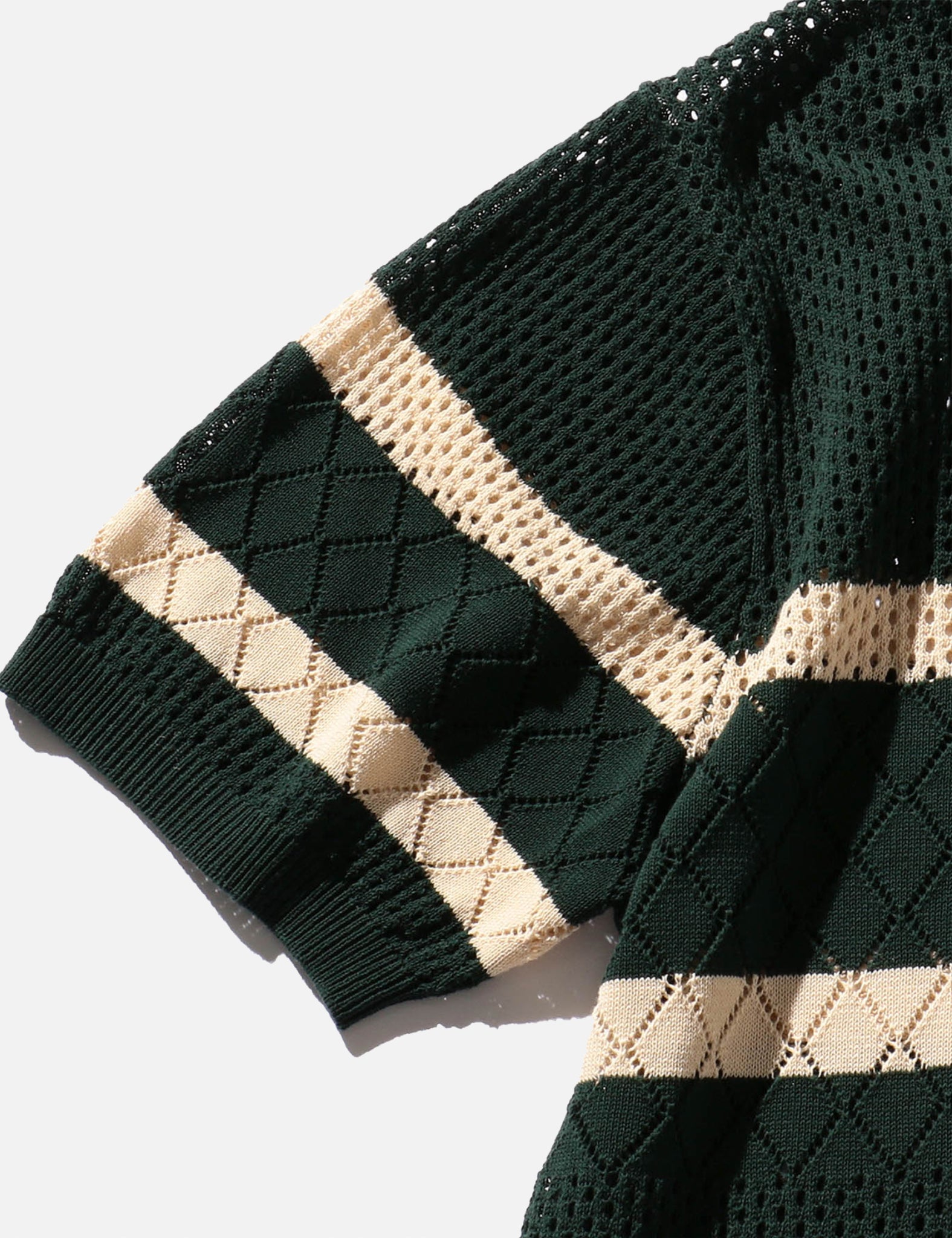 Beams Plus Stripe Mesh Knit Polo Shirt - Green | Garmentory