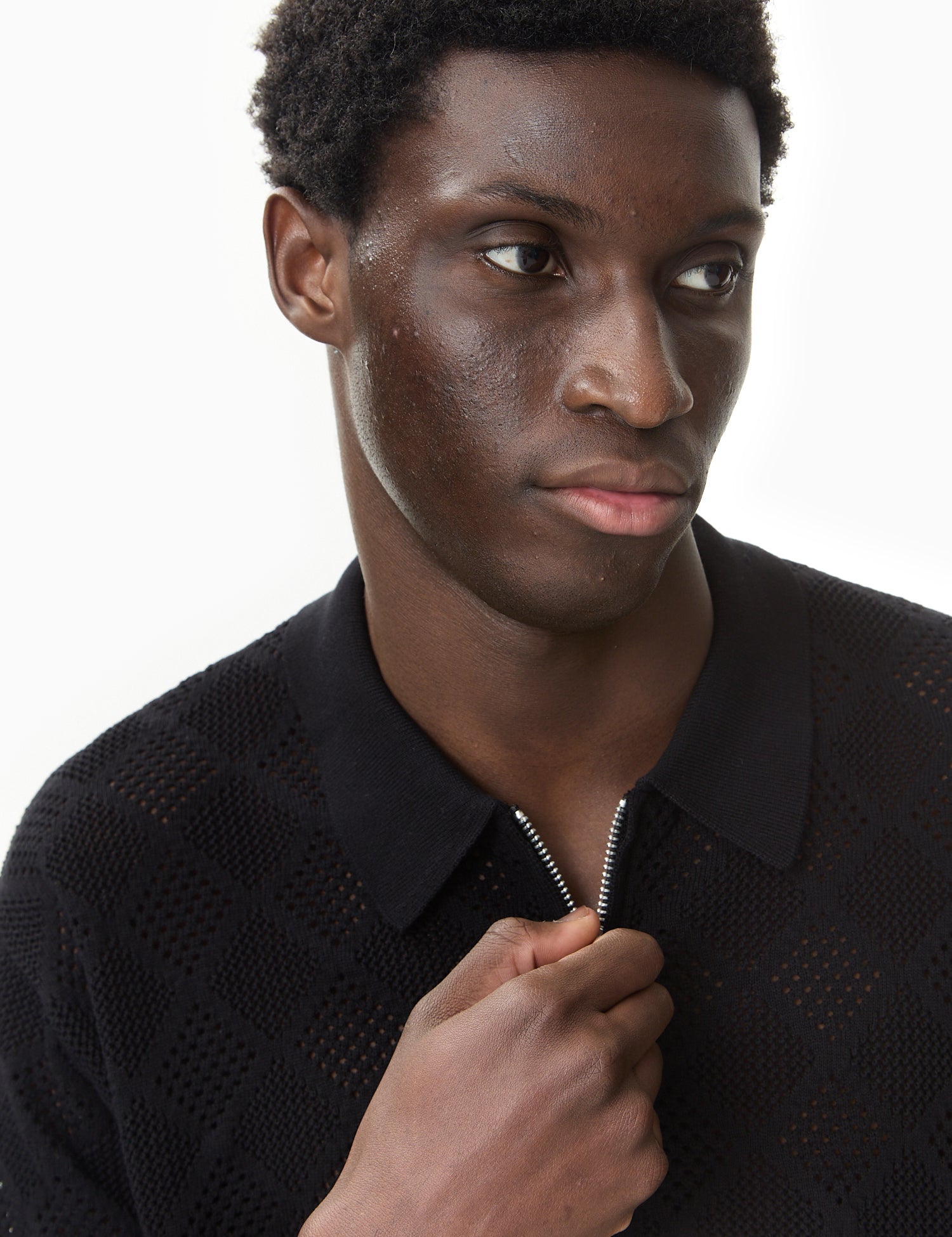 Beams Plus Zip Mesh Knit Polo Shirt - Black | Garmentory
