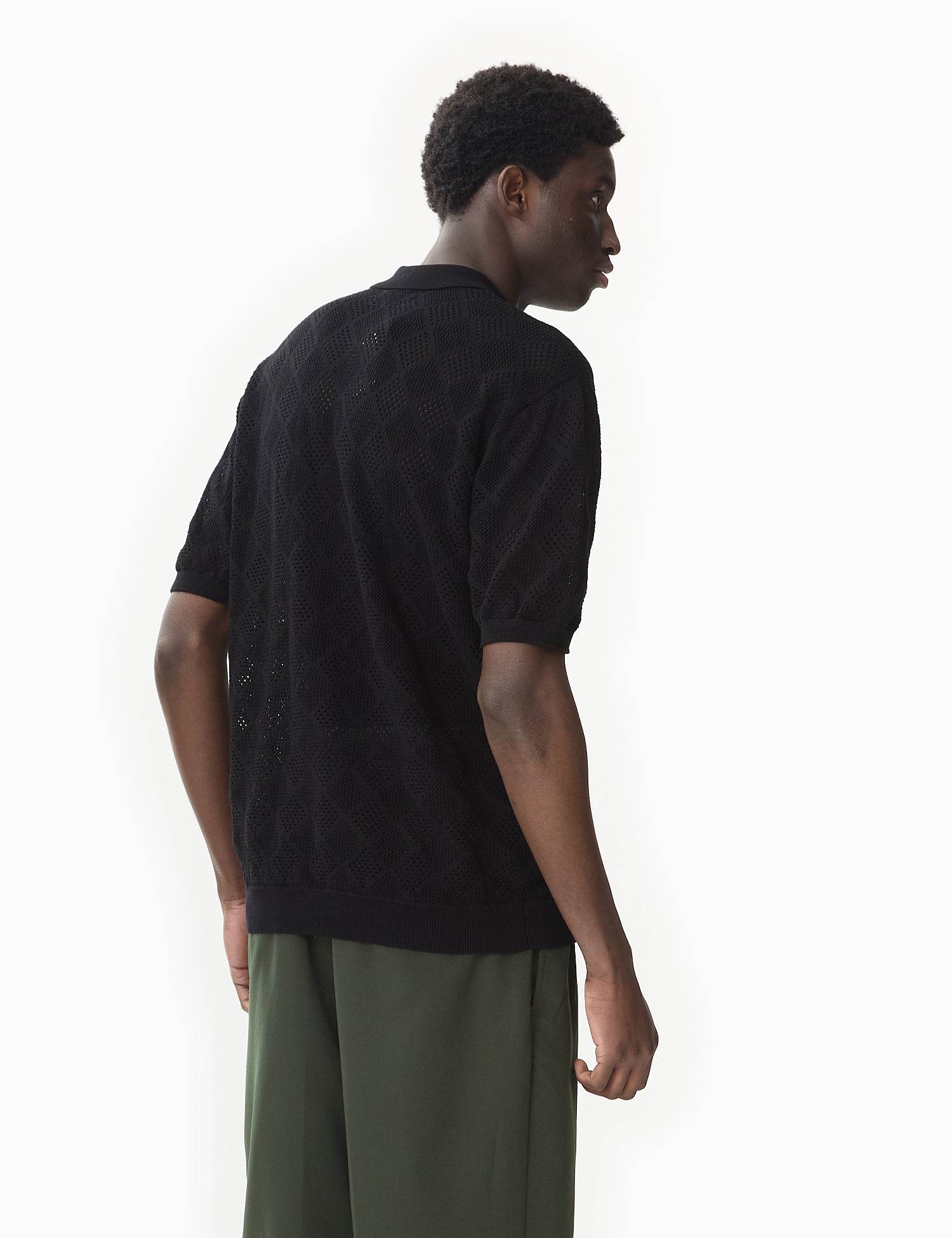 Beams Plus Zip Mesh Knit Polo Shirt - Black | Garmentory