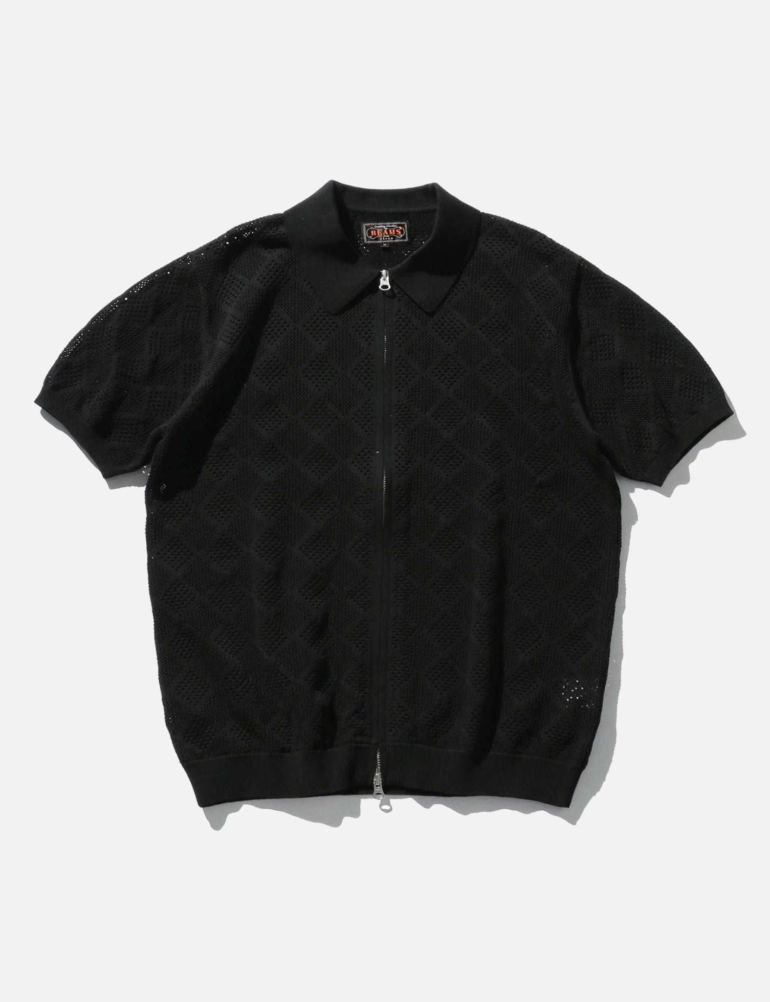 Beams Plus Zip Mesh Knit Polo Shirt - Black | Garmentory