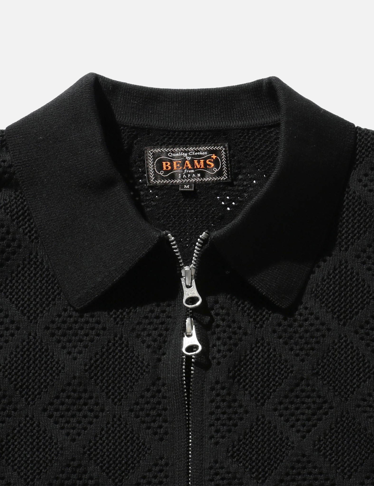 Beams Plus Zip Mesh Knit Polo Shirt - Black | Garmentory