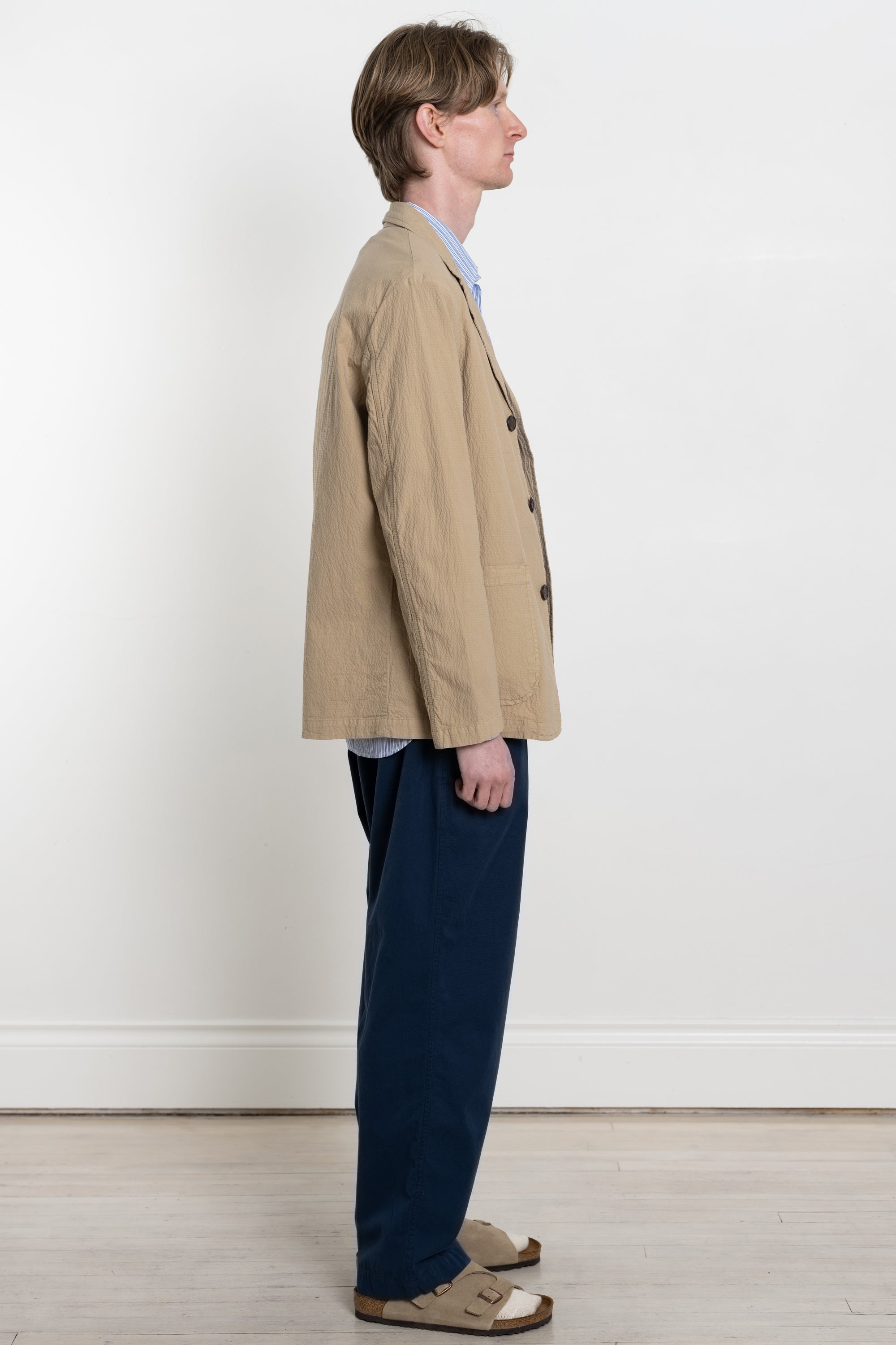 Universal Works Three Button Jacket - Seersucker II Summer Oak | Garmentory