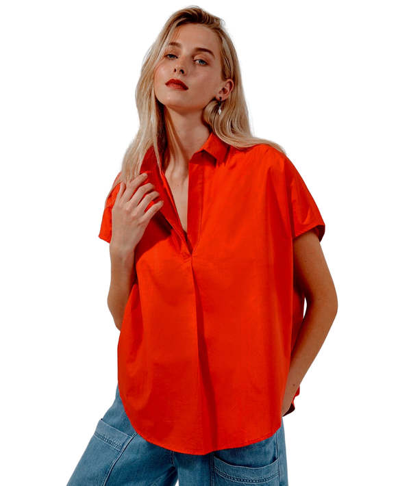 French Connection Poplin Shirting Popover - True Red | Garmentory