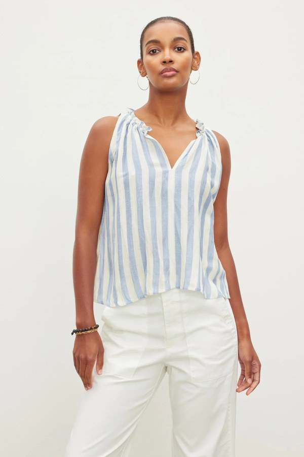 Velvet Erica Striped Linen Tank Top - Sky | Garmentory