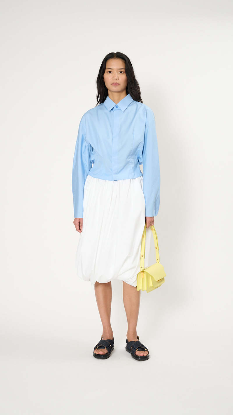 Marni Button Gathered Back Front Shirt - Iris Blue | Garmentory