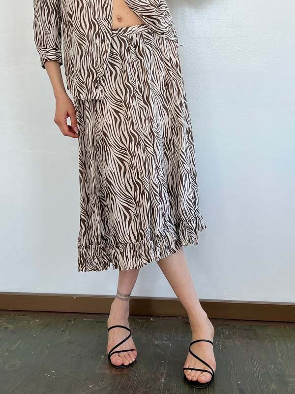Vintage Crinkle Silk Zebra Skirt - White/Brown | Garmentory