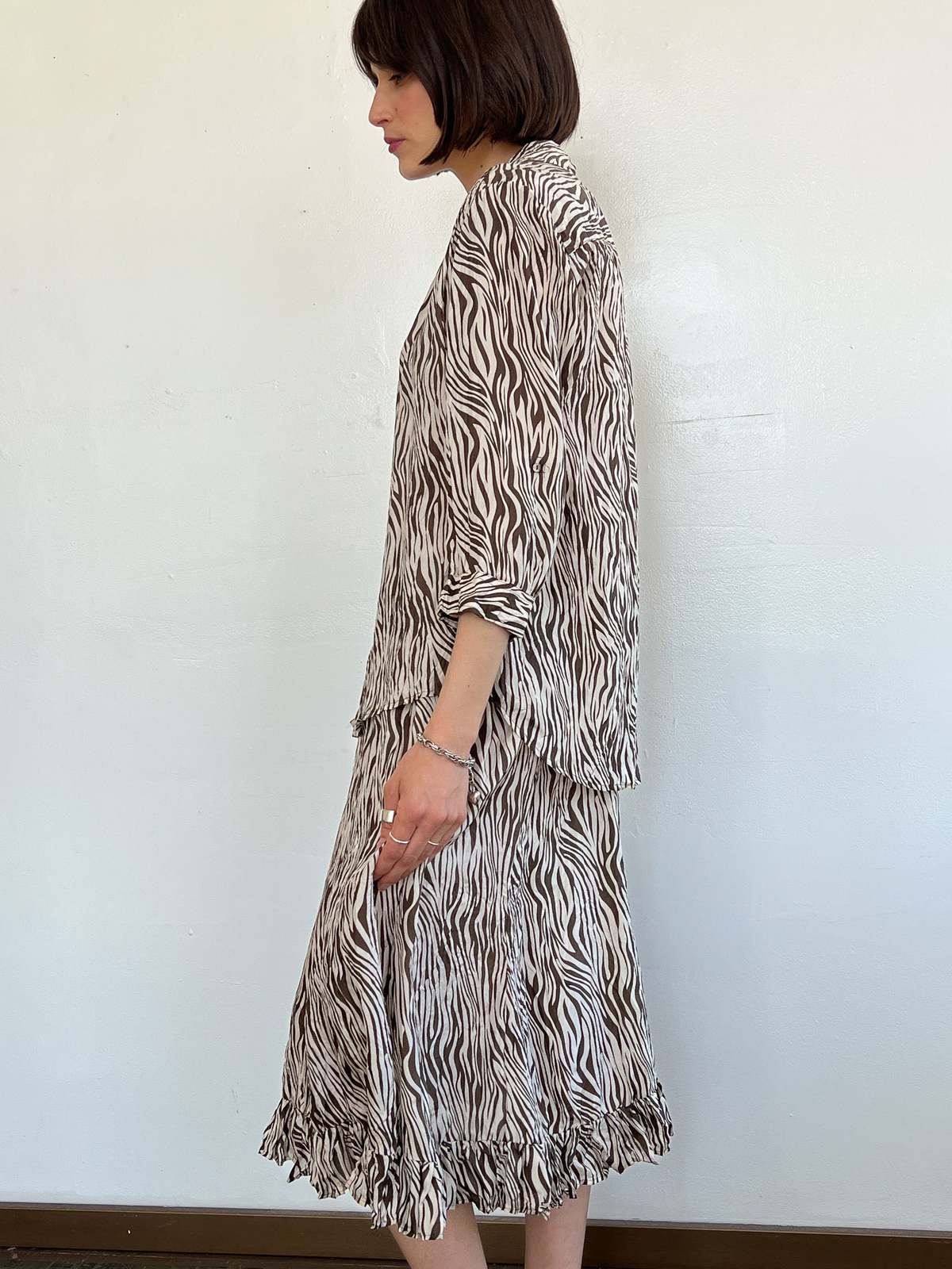 Vintage Crinkle Silk Zebra Top - White/Brown | Garmentory