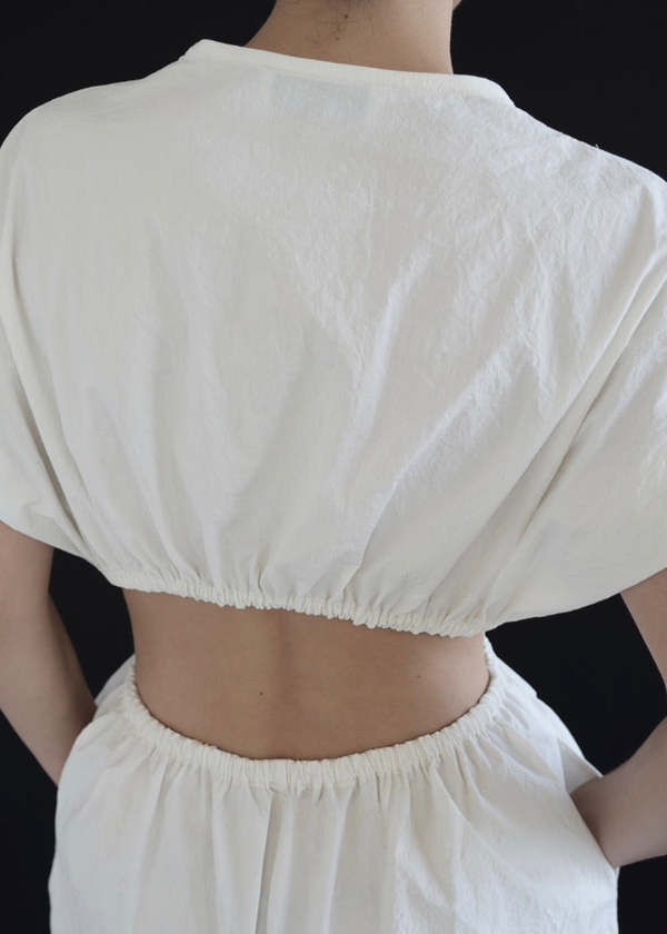 Modern Weaving Italian Stretch Crinkle Cotton Open Back Tunic Neck ...