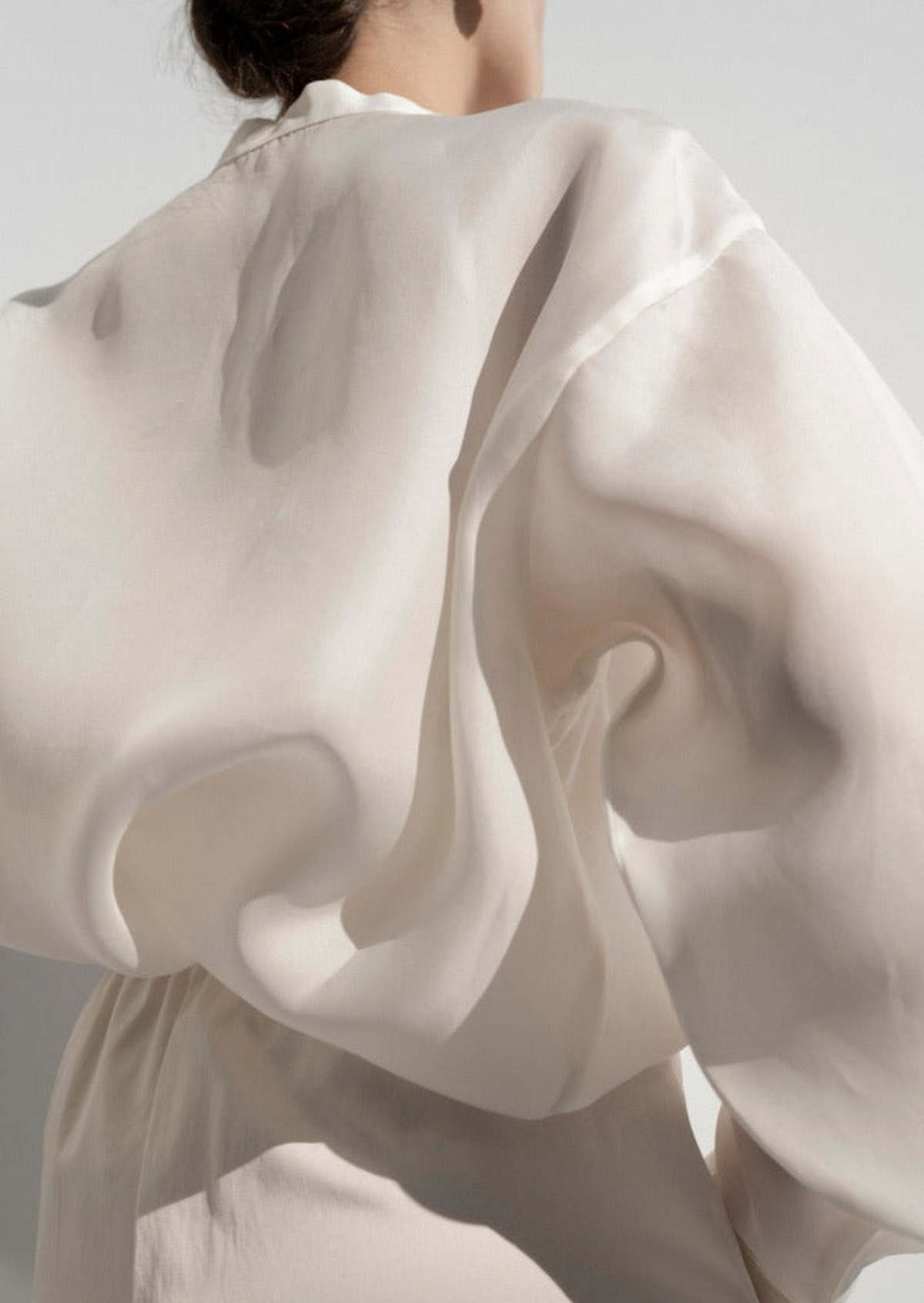 Modern Weaving Silk Organza Oversize Banded Collar Button Down - Off White | Garmentory