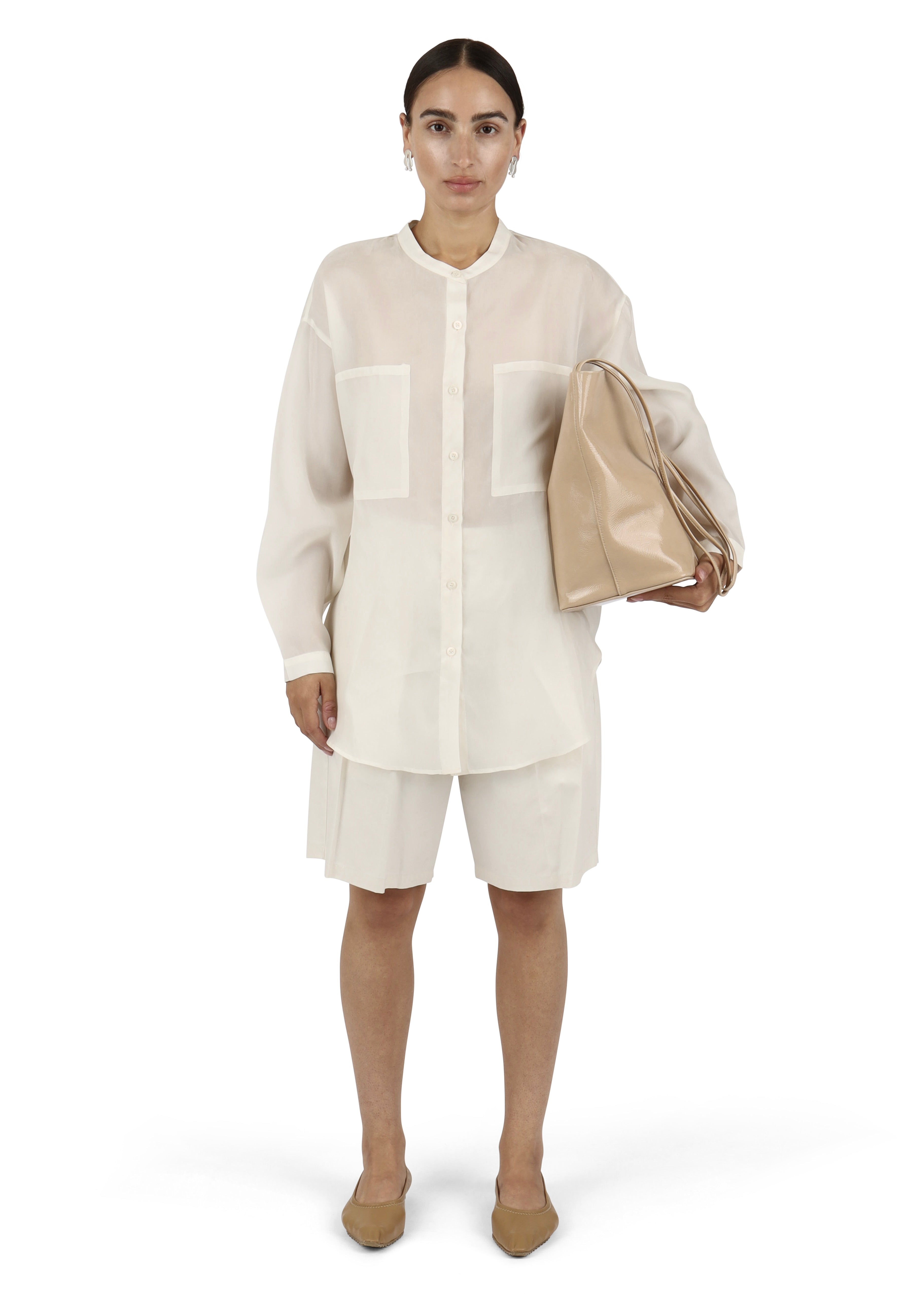Modern Weaving Silk Organza Oversize Banded Collar Button Down - Off White | Garmentory