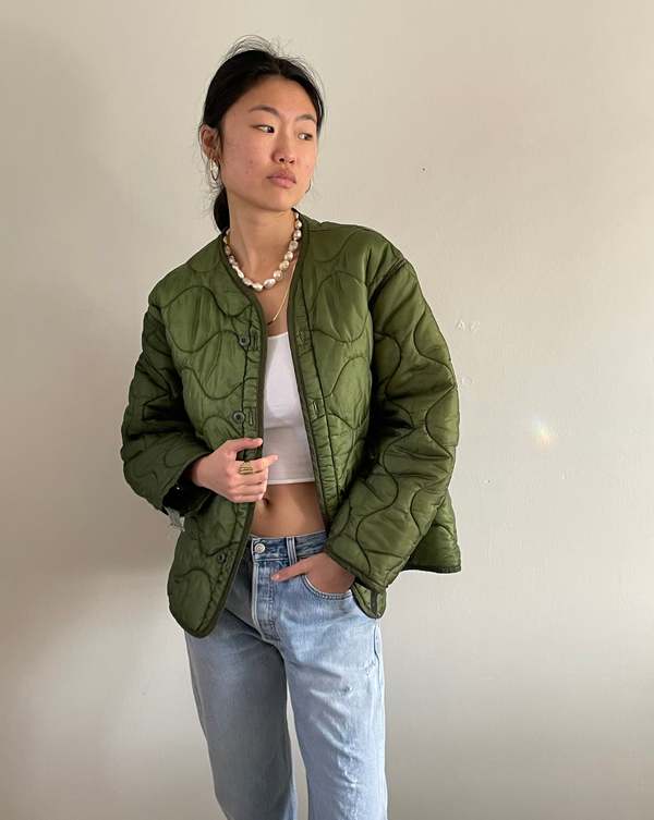 Vintage quilted liner moss green jacket | Garmentory
