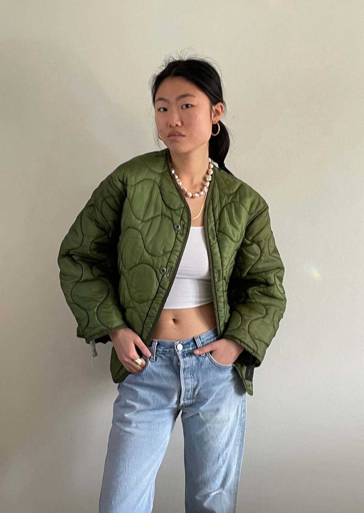 Vintage quilted liner moss green jacket | Garmentory